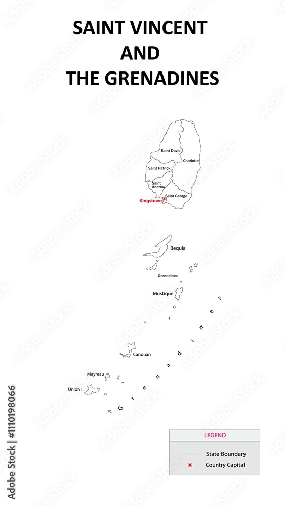 ภาพประกอบสต็อก Saint Vincent and the Grenadines Map. State and district ...