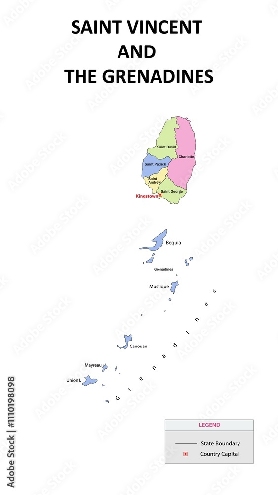 Saint Vincent and the Grenadines Map. State map of Saint Vincent and ...