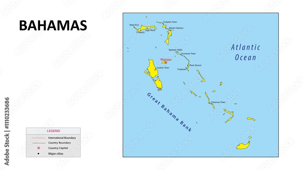 Bahamas Map. Major cities in Bahamas. Political map of Bahamas with ...