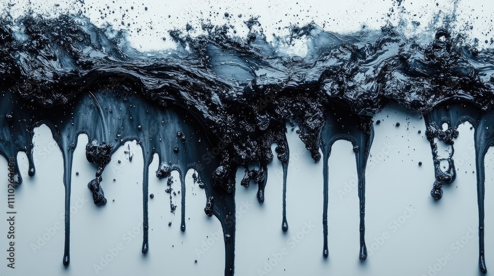 Ink drops and dripping stains creating an abstract texture on a white ...