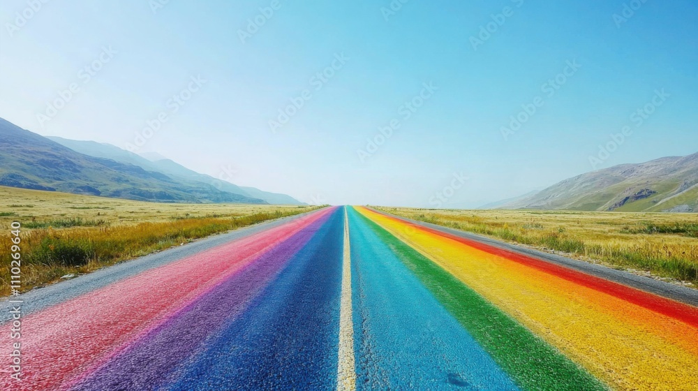 An impactful image of a rainbow-colored road stretching through a ...