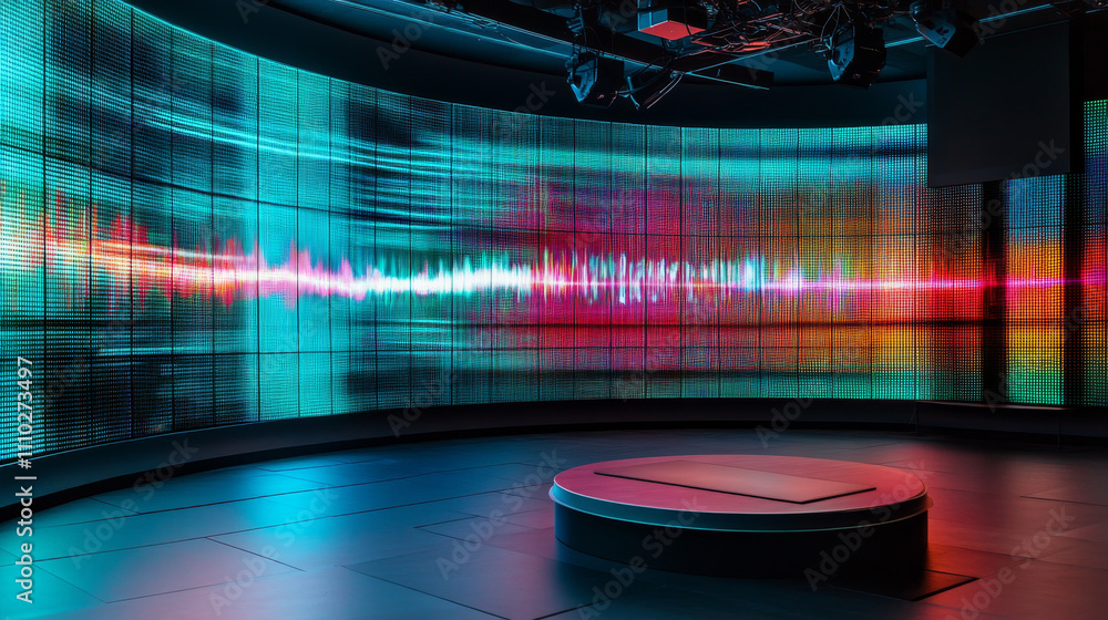 Futuristic hi-tech stage layout with sound wave led screen. Scifi ...