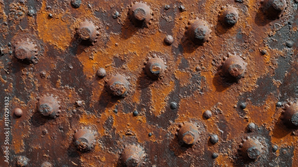 Rusty iron nails on a weathered metal surface showcasing corrosion with ...