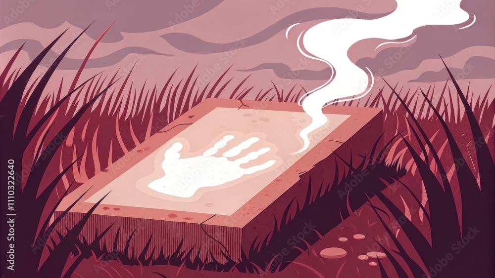 In an ancient burial site a slab of stone bears an eerie yet beautiful ...