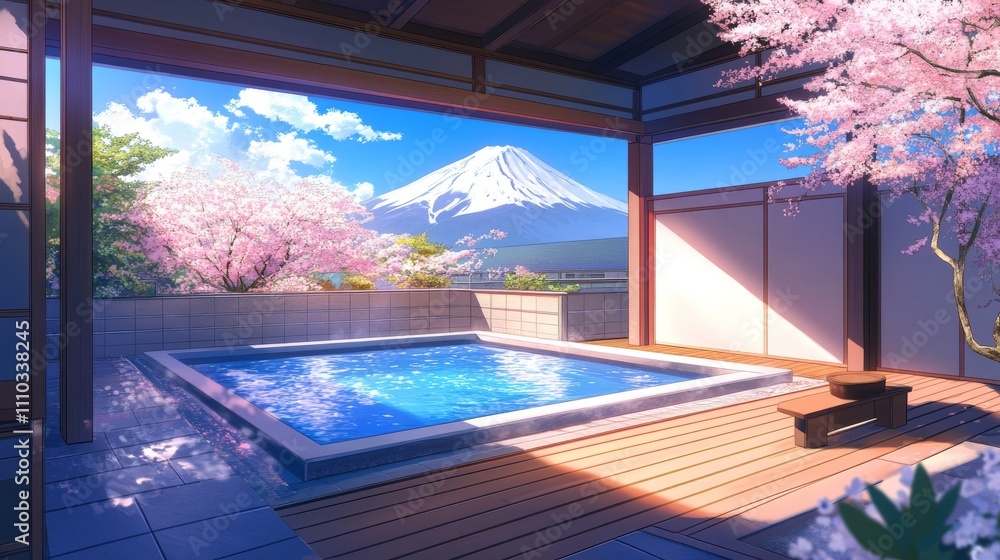 A digital illustration in anime style of a traditional Japanese hot ...