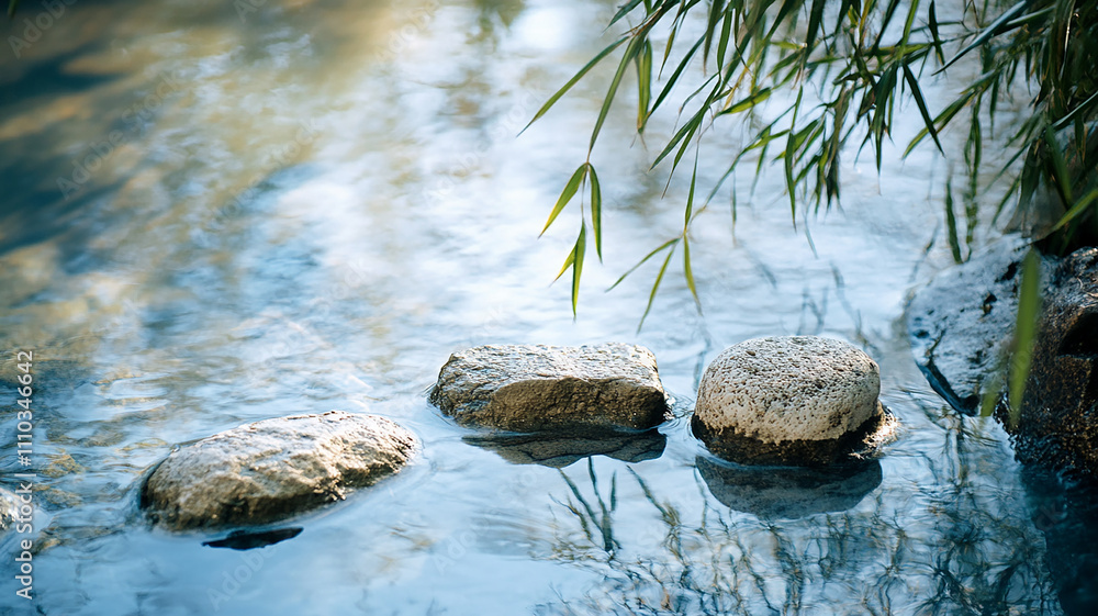 Stone and bamboo, zen garden, zen stones, calm background, calm mood ...