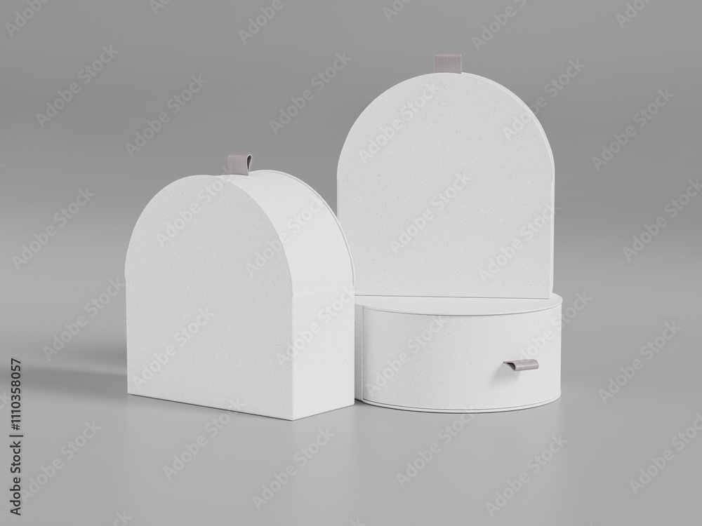 Rounded rectangular boxes mockup, slide-open radius top door shape ...