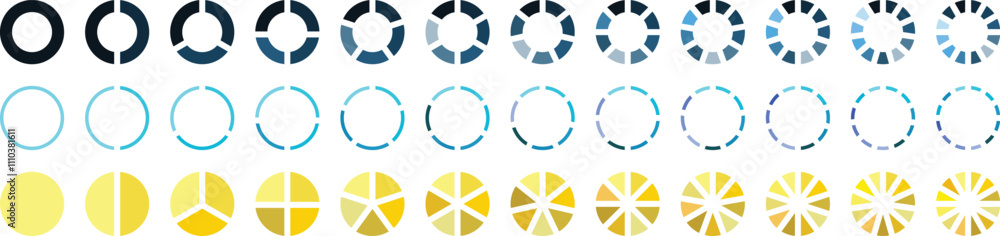 Percentage diagram. Pie chart divided 1,2,3,4,5,6 equal parts. Colorful ...