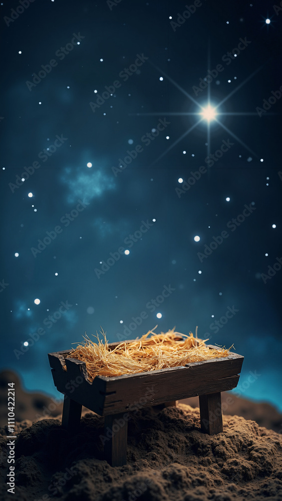 Empty Manger Under Starry Sky: Nativity Scene for Christmas Cards ...