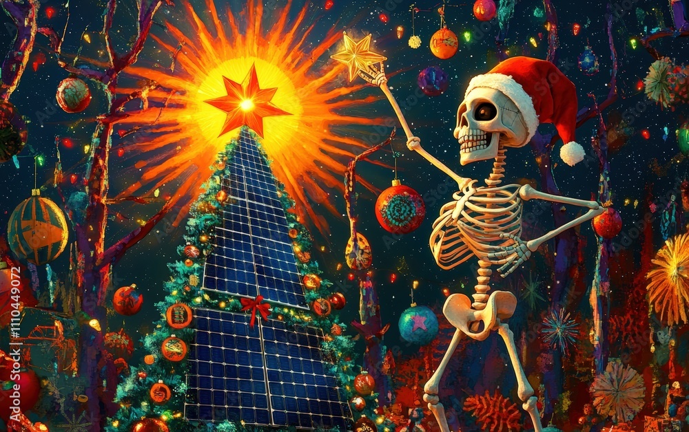 An artistic composition with a solar panel shaped like a Christmas tree ...