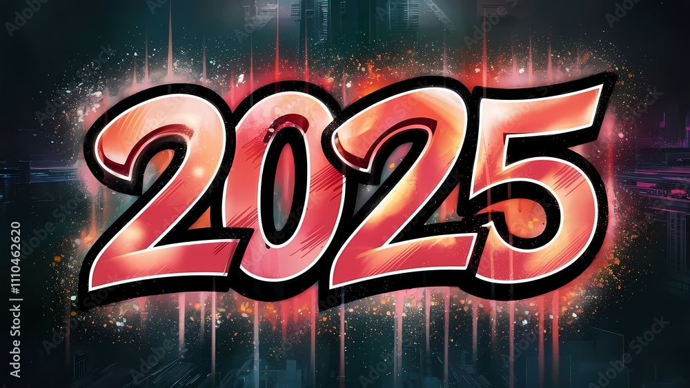 Graffiti style 2025 with dynamic spray paint effects Stock Illustration ...