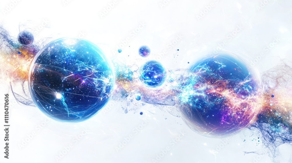 solar system where planets are represented as glowing spheres ...