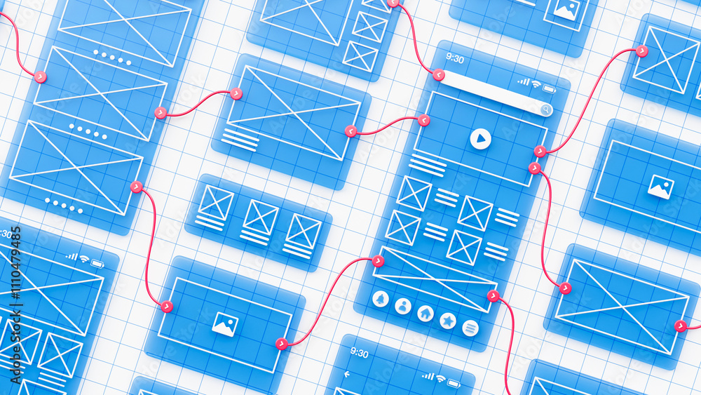 UX UI flowchart connection node graphic designer creative planning ...