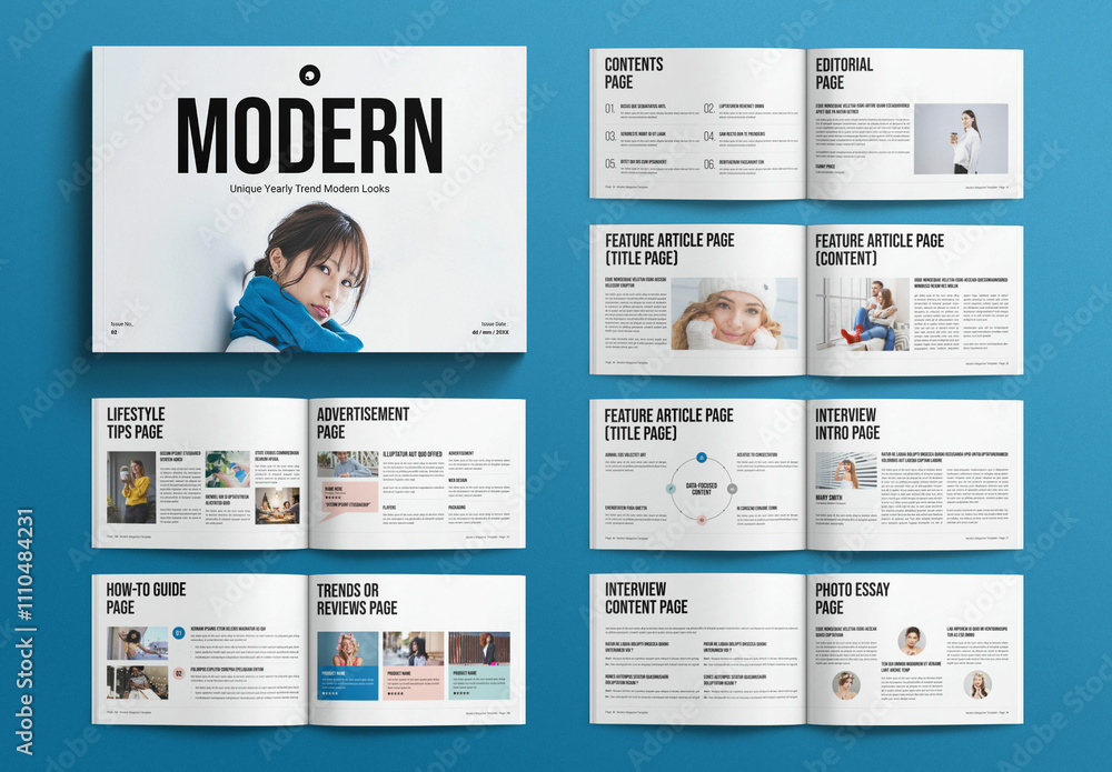 Modern Magazine Template Design Layout Landscape Stock Template | Adobe ...
