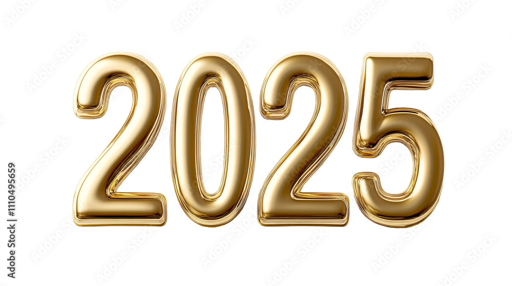 Golden numbers of year 2025 isolated on white transparent background ...