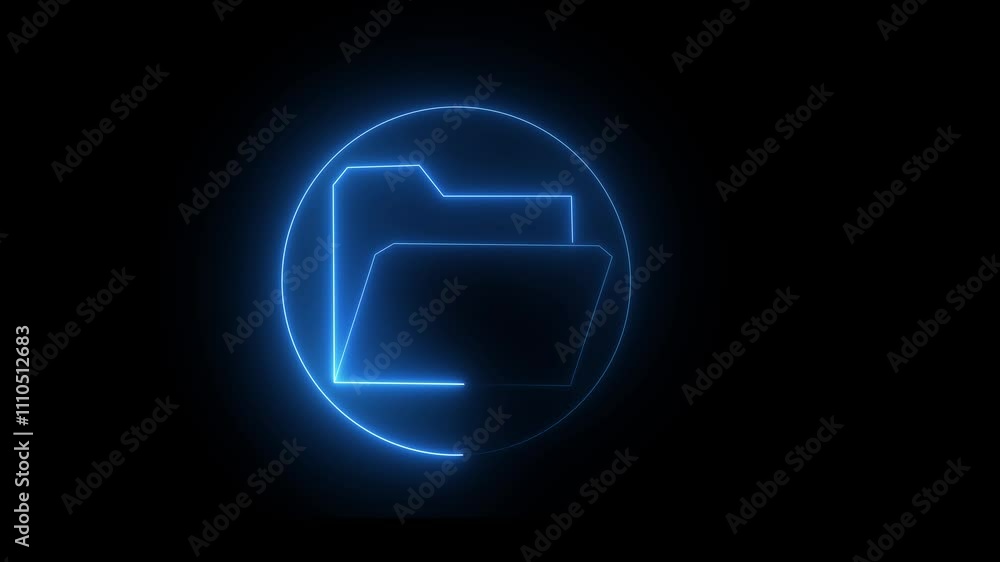 Aqua neon glowing device folder icon animated on black background ...