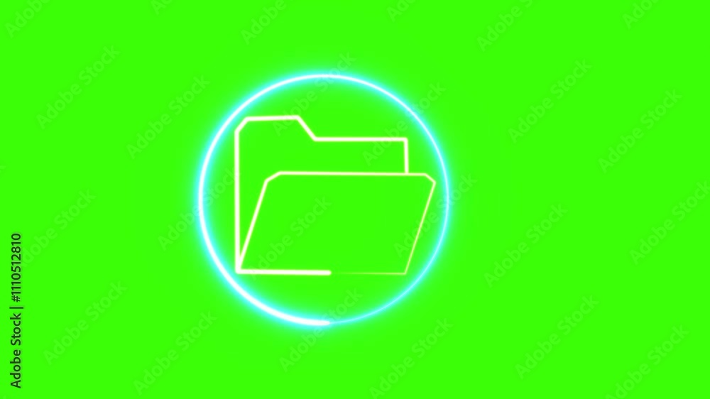 Neon glowing device folder icon animated on green screen background ...