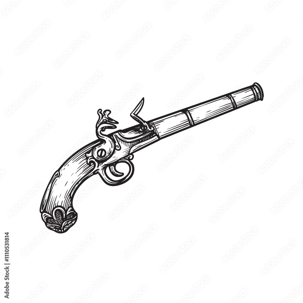 Poster Hand drawn musket pistol with wooden grip – Wall Art | UkPosters