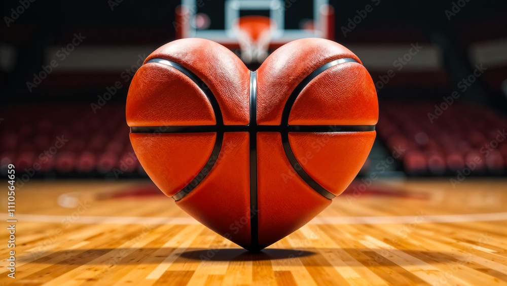 Heart-Shaped Basketball on Hardwood Court for Valentine’s Day. Love for ...