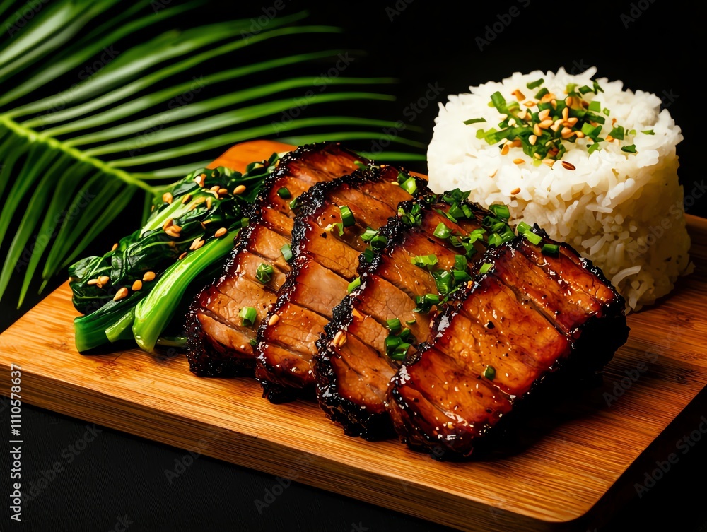 Malaysian char siu, glazed barbecue pork slices, served with steamed ...