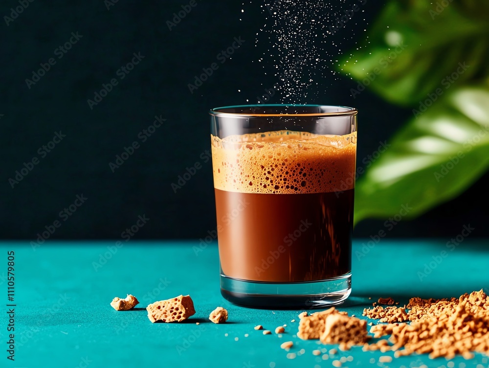 Malaysian teh tarik, frothy pulled tea in a glass cup, poured ...