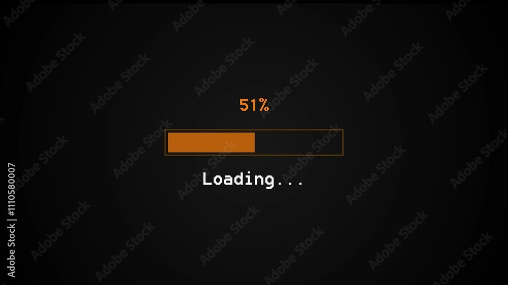 8-bit pixel vintage orange loading bar. Loading bar 0 to 100. Status ...