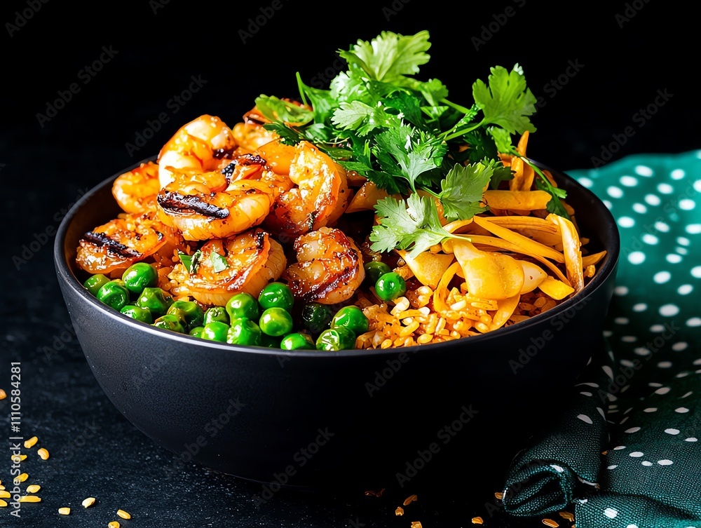 Vietnamese com chien Duong Chau, fried rice with shrimp, peas, and ...