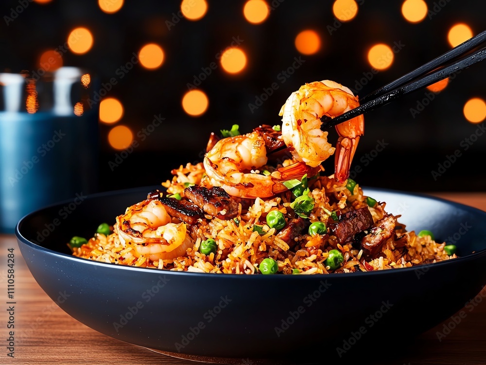 Vietnamese com chien Duong Chau, fried rice with shrimp, peas, and ...