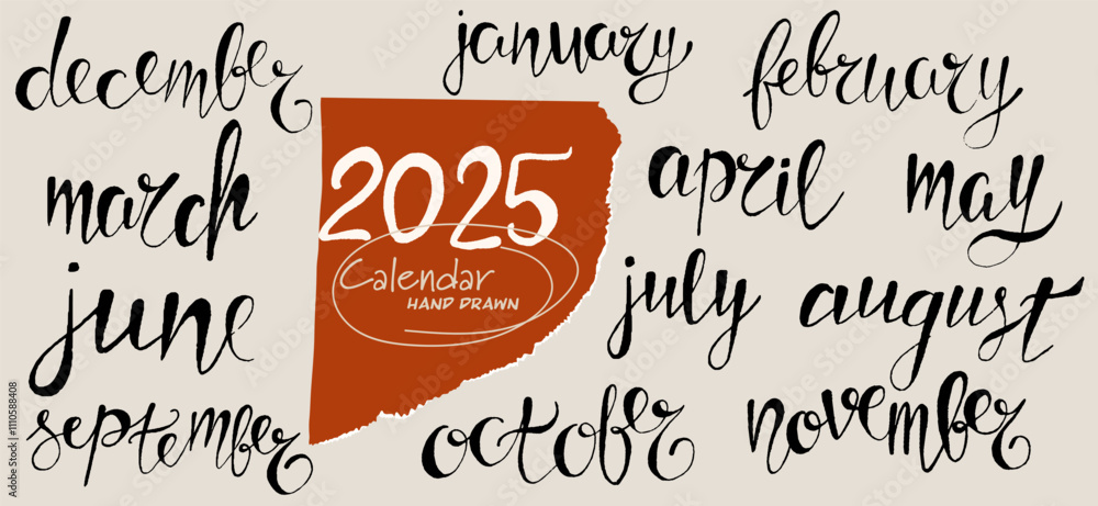 Hand drawn 2025 calendar design with elegant cursive lettering of ...
