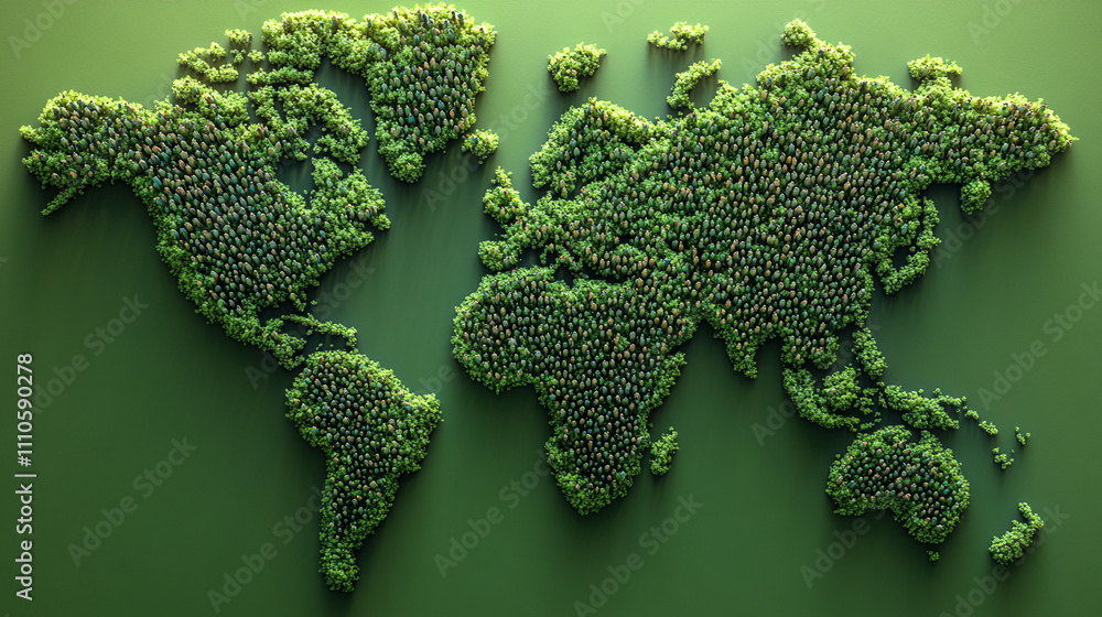 vibrant world map shaped by a diverse crowd of people standing together ...