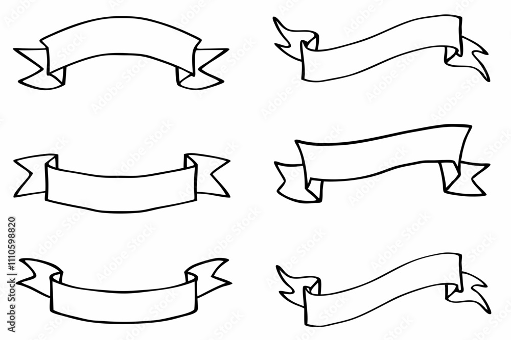 Ribbon, Vintage Ribbon Line Art, Ribbon Banner Vector, Simple Black ...