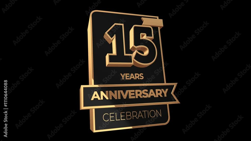 15 years, 15th anniversary logo, loop, looped video in 3D Gold with ...