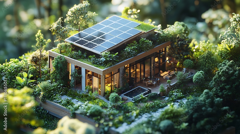 Realistic 3D Eco-Friendly Architecture Model with Green Roofs and Solar ...