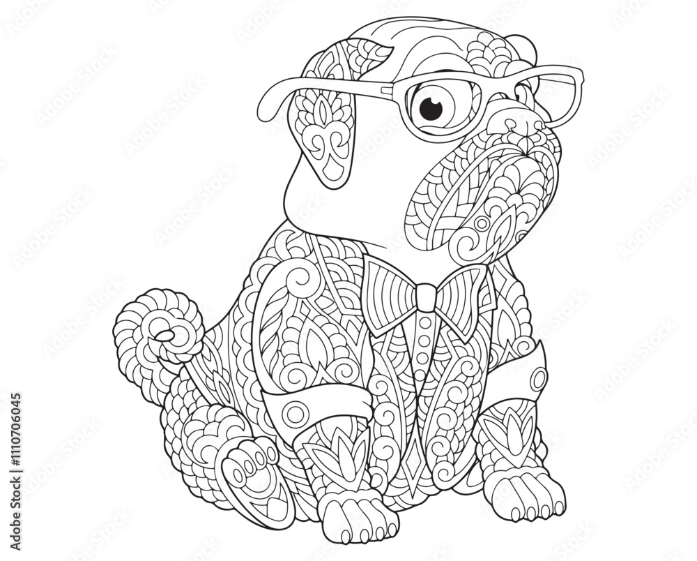 Pug Coloring Page for kids 007 ,Coloring book Stock Vector | Adobe Stock
