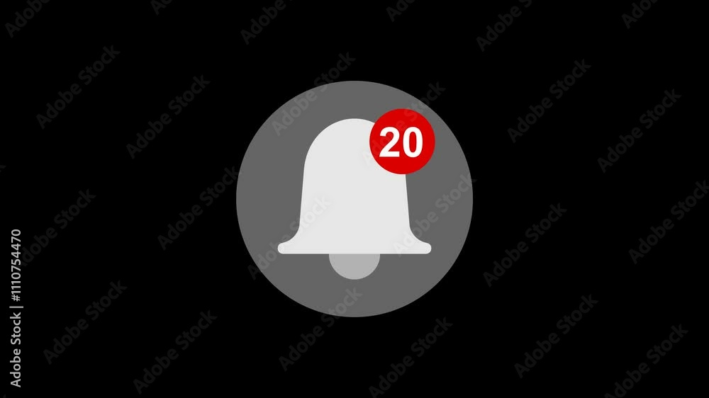 animated bell notification with counter number from 1 to 99. animation ...
