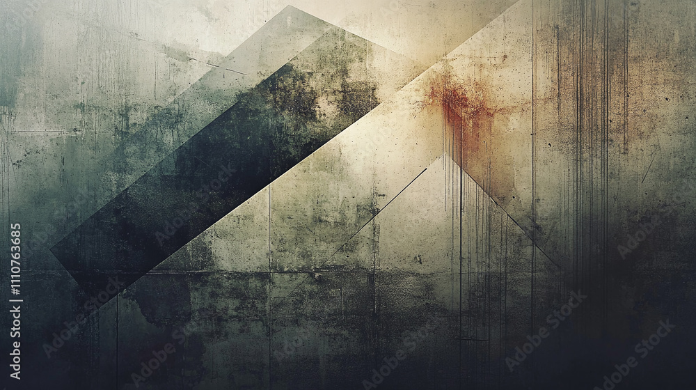 An abstract grunge artwork combining geometric shapes and organic ...