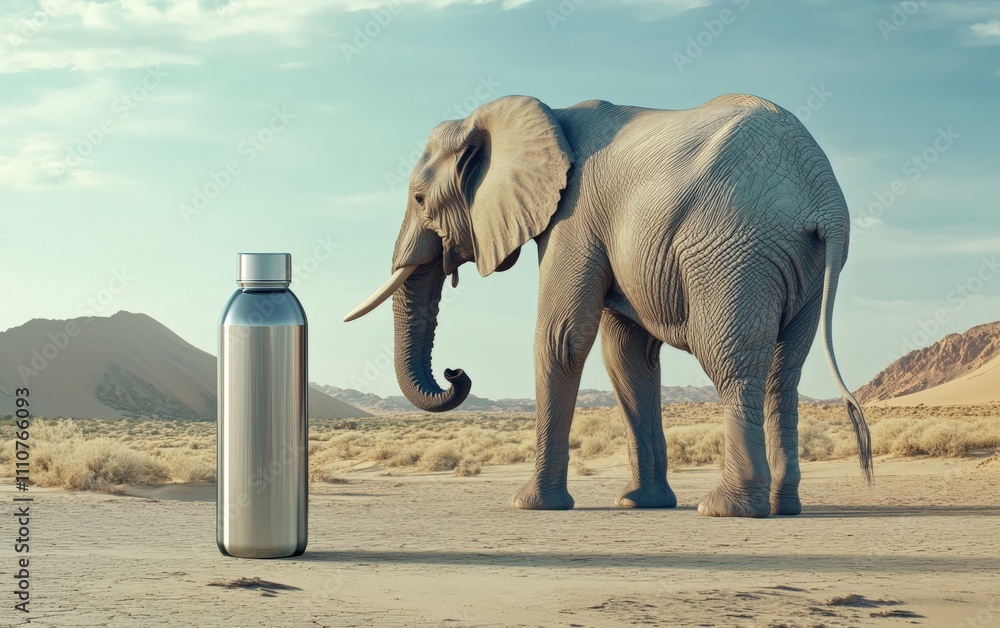 Elephant Promoting Water Bottles A majestic elephant standing beside a ...