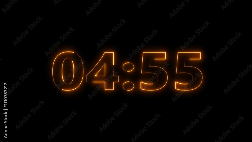 Neon 5-minute countdown timer animation in 4K, Running dynamic light ...