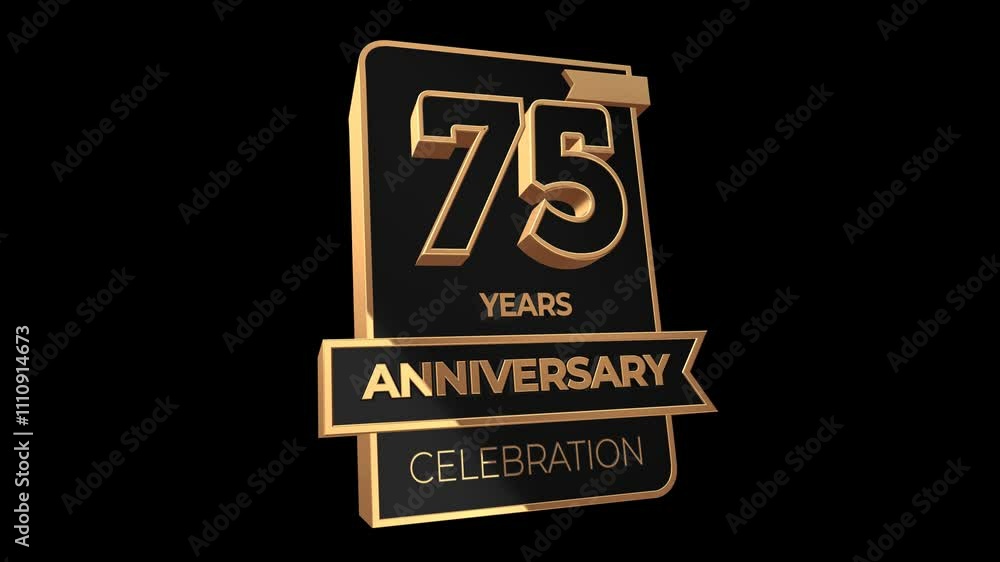75 years, 75th anniversary logo, loop, looped video in 3D Gold with ...