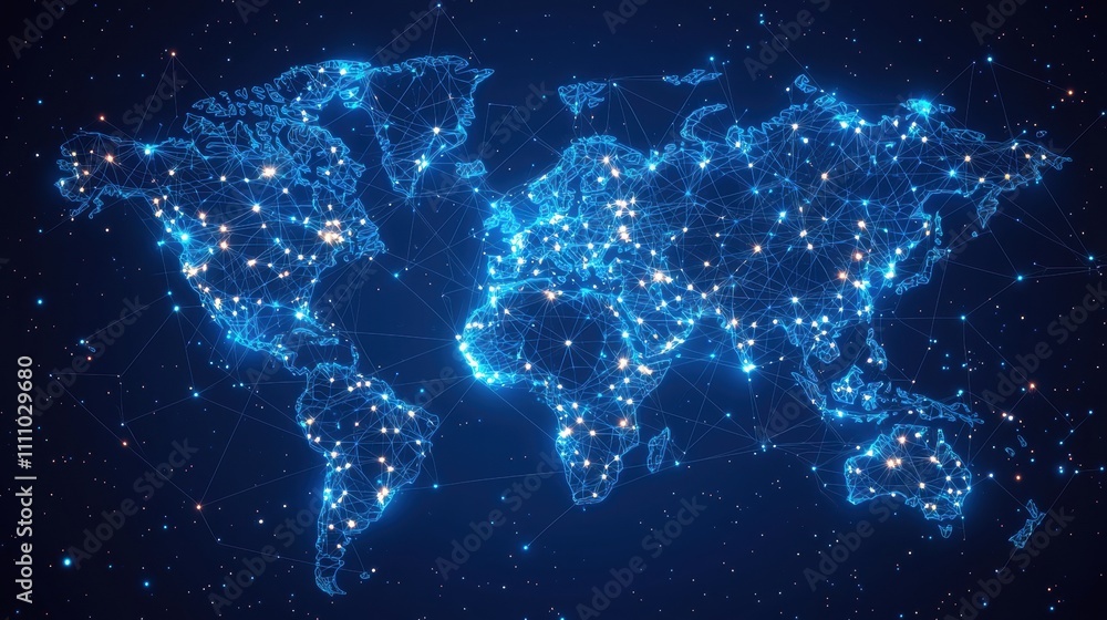 cloud Global Connectivity World map with glowing cloud icons ...
