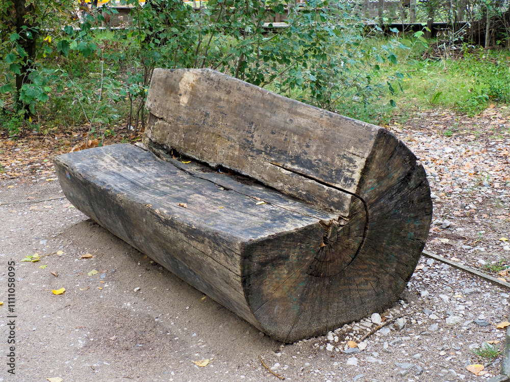 Rustic Wooden Log Bench in Forest Park Setting with Natural ...