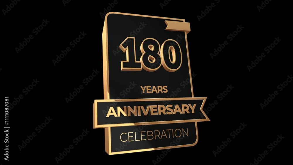 180 years, 180th anniversary logo, loop, looped video in 3D Gold with ...