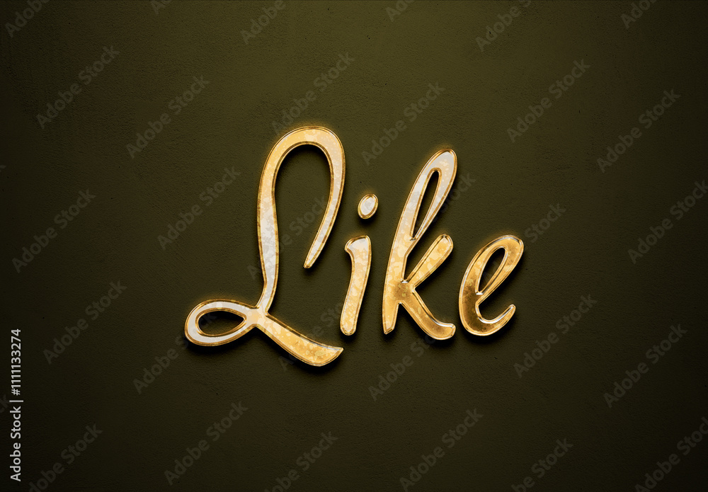Old gold text effect of word Like with 3D glossy style Mockup. Stock ...