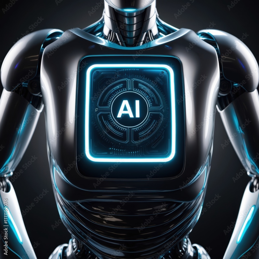 A humanoid robot with visible locations of its central processor ...