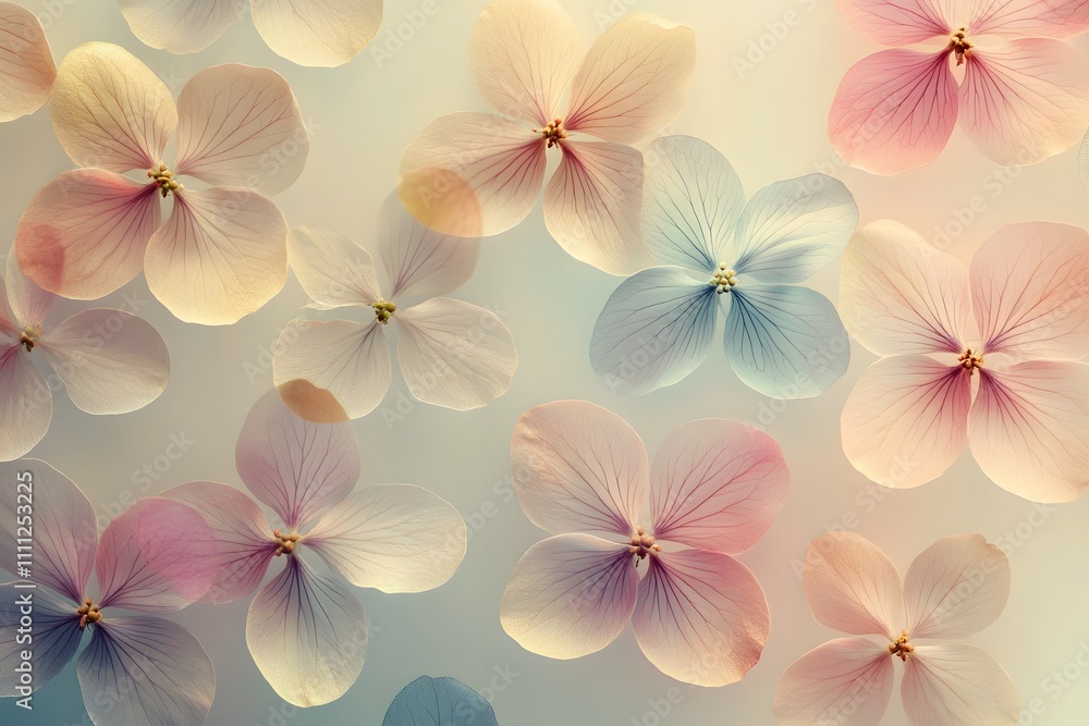 soft pastel flowers and hydrangea petals creating a dreamy floral ...