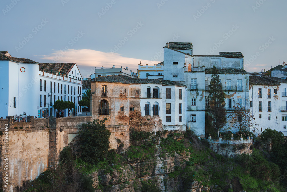 View of Ronda, Spain, with whitewashed buildings on a cliff ...