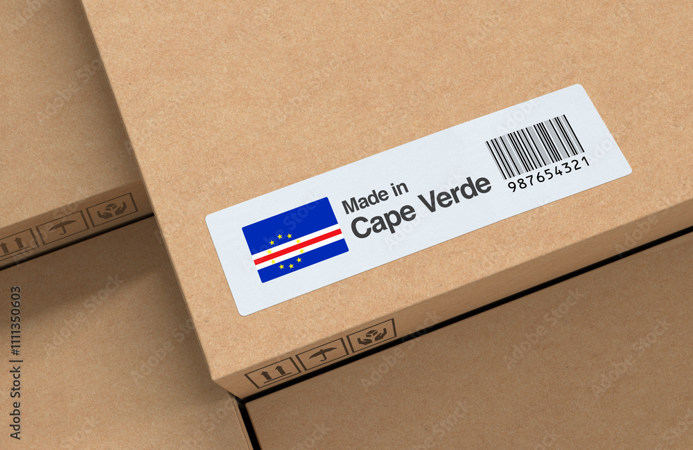 Cardboard Boxes with Cape Verde Flag, Made in Cape Verde Label, and ...