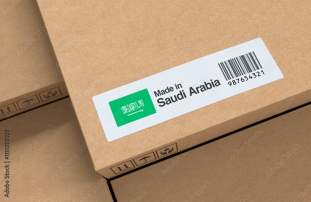 Cardboard Boxes with Saudi Arabian Flag, Made in Saudi Arabia Label ...