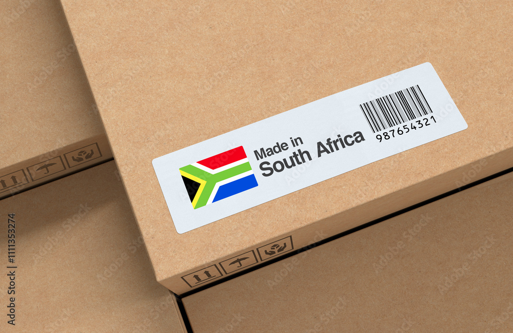 Cardboard Boxes with South African Flag, Made in South Africa Label ...