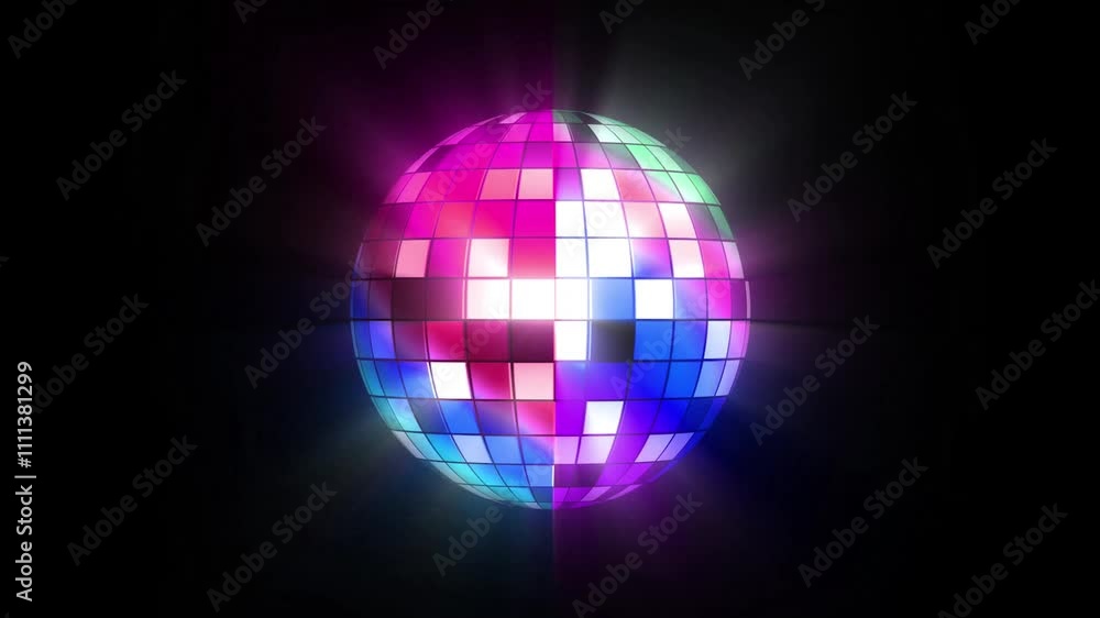 Neon Glowing Disco ball animation. spinning 3d animation on black ...